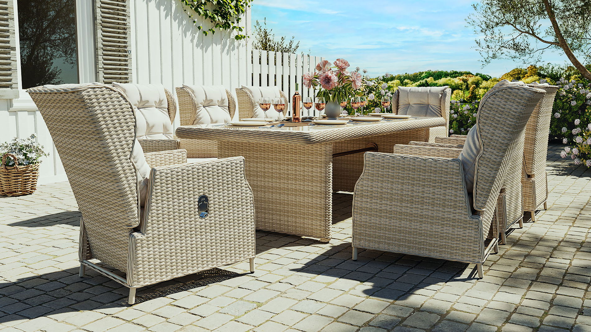 BARIYA XL Garten Essgruppe | 8 Sessel | Verstellbar | artelia-design.co.uk